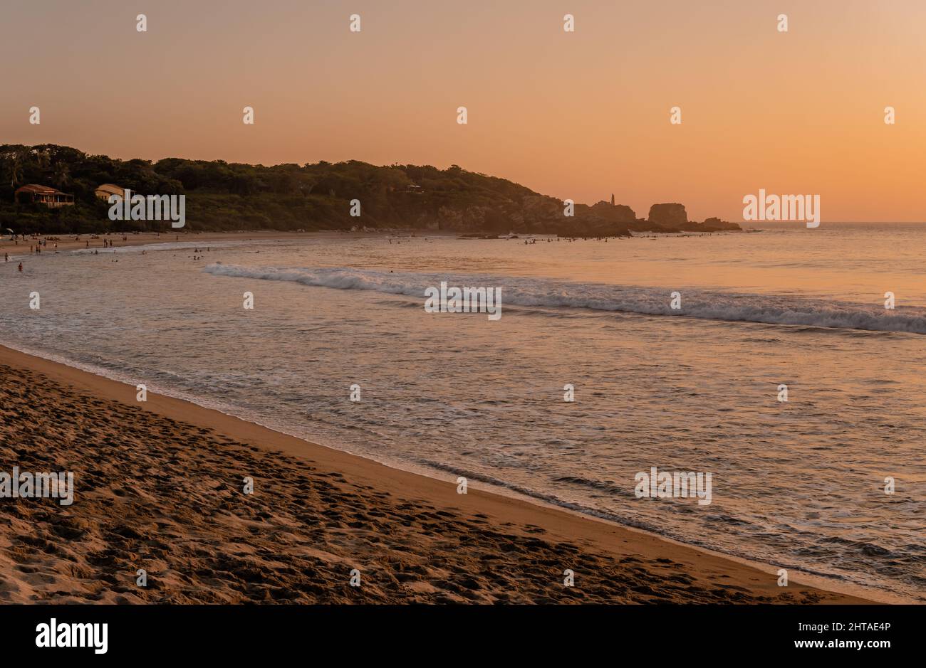Sunset view of Zicatela beach, Oaxaca, Puerto Escondido, Mexico Stock ...