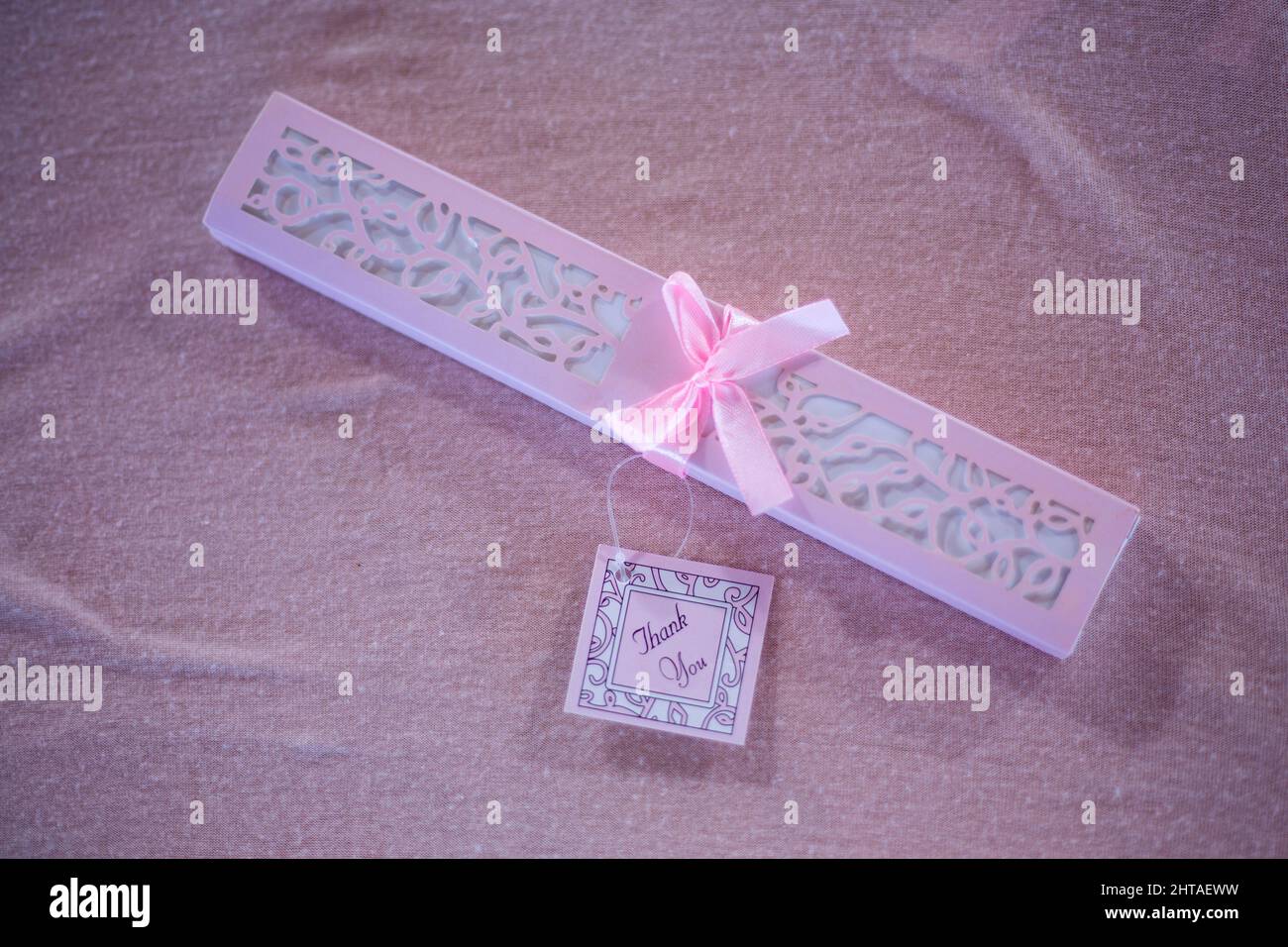 Top view of a beautiful pink wedding gift at a traditional Indian ...