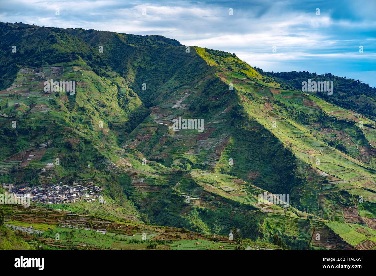 Scenic view of mountains in Dieng, Central Java, Indonesia Stock Photo ...