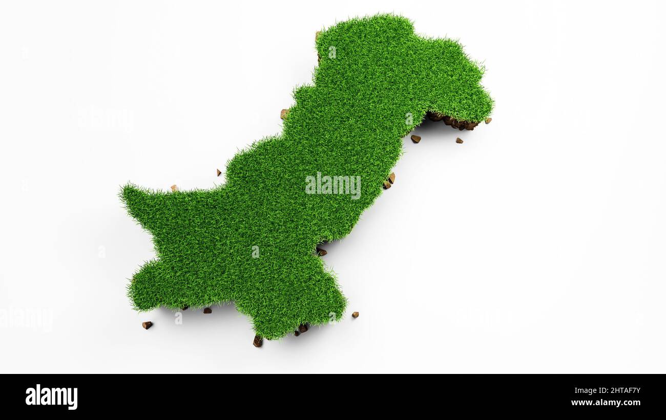 3D illustration of Pakistan map cut grass patch soil earth isolated on ...