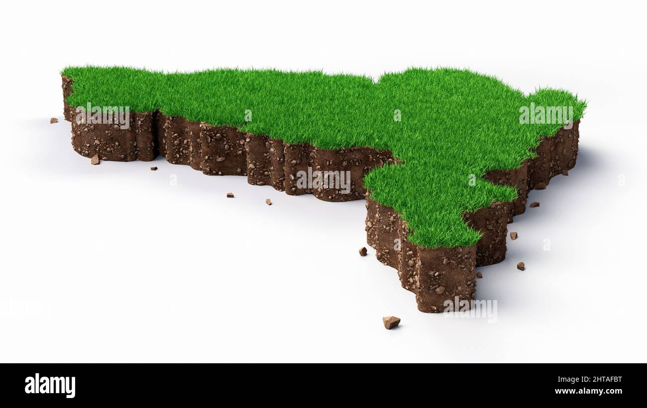 3D rendering of green grass land piece isolated on white background ...