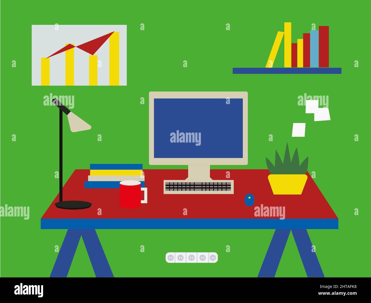 Illustration of workplace in the office - work concept Stock Photo - Alamy