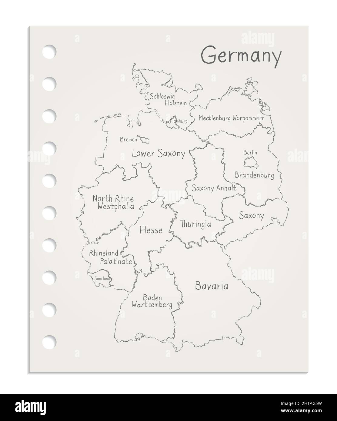 Germany map on realistic clean sheet of paper torn from block vecror ...