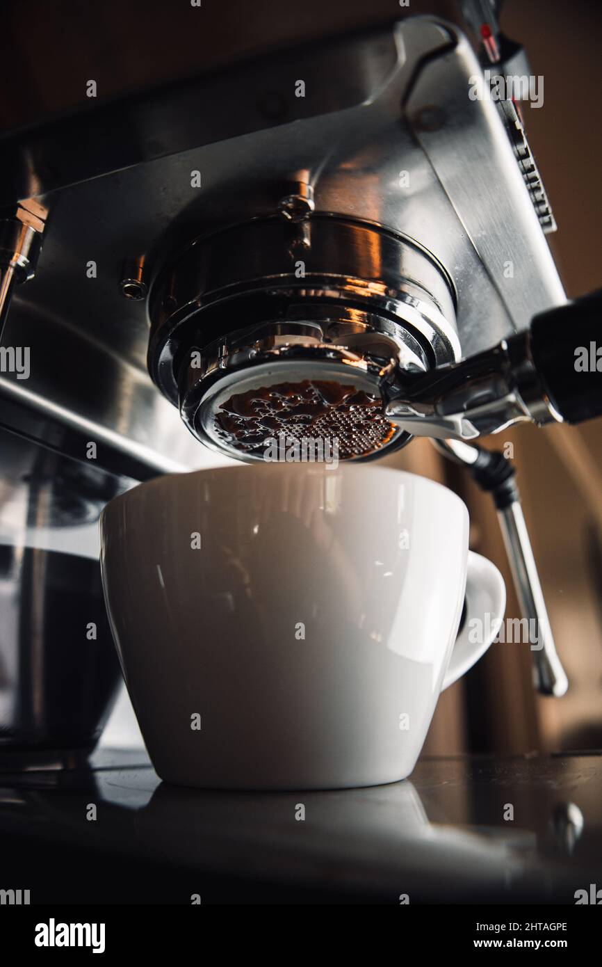Closeup of an espresso coffee machine Stock Photo - Alamy