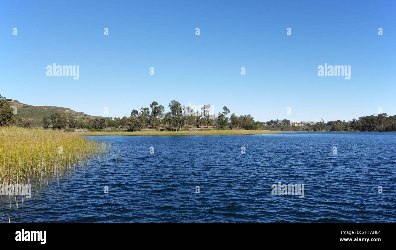 View of Lake Miramar and walking trail at Miramar reservoir in San ...