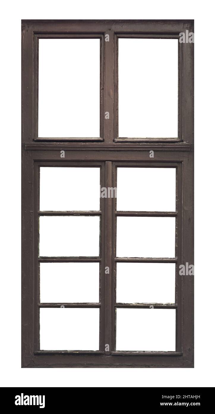 A brown wooden window isolated on white background Stock Photo - Alamy