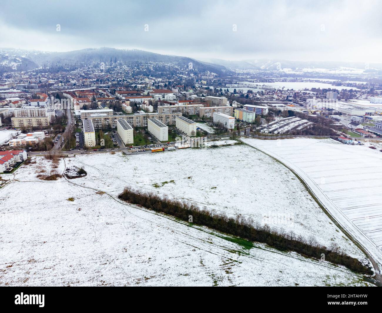 Aerial of the snowy Sonnenberg borough in Germany Stock Photo - Alamy