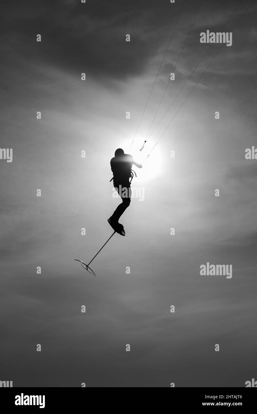 Kite surfer and clouds Black and White Stock Photos & Images - Alamy