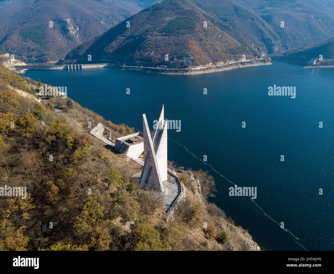 Aerial view of a beautiful landscape with Vucha dam in Bulgaria Stock ...