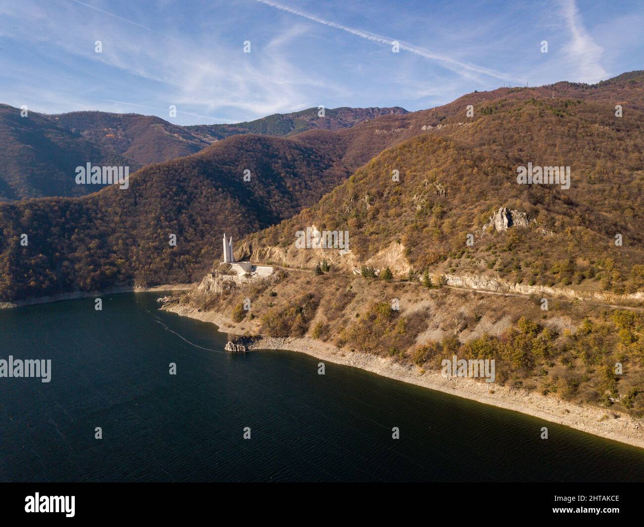 Aerial view of a beautiful landscape with Vucha dam in Bulgaria Stock ...