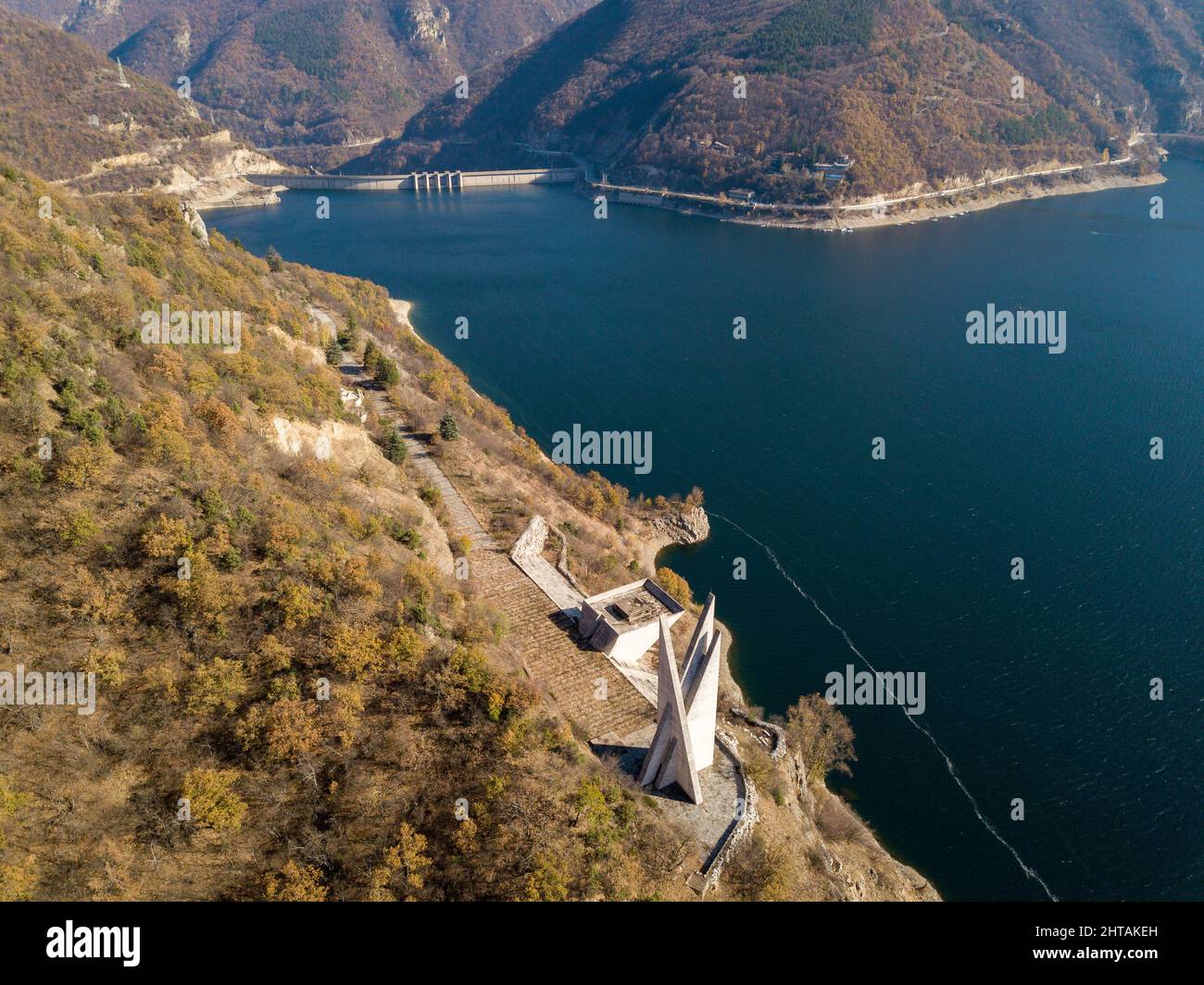 Aerial view of a beautiful landscape with Vucha dam in Bulgaria Stock ...