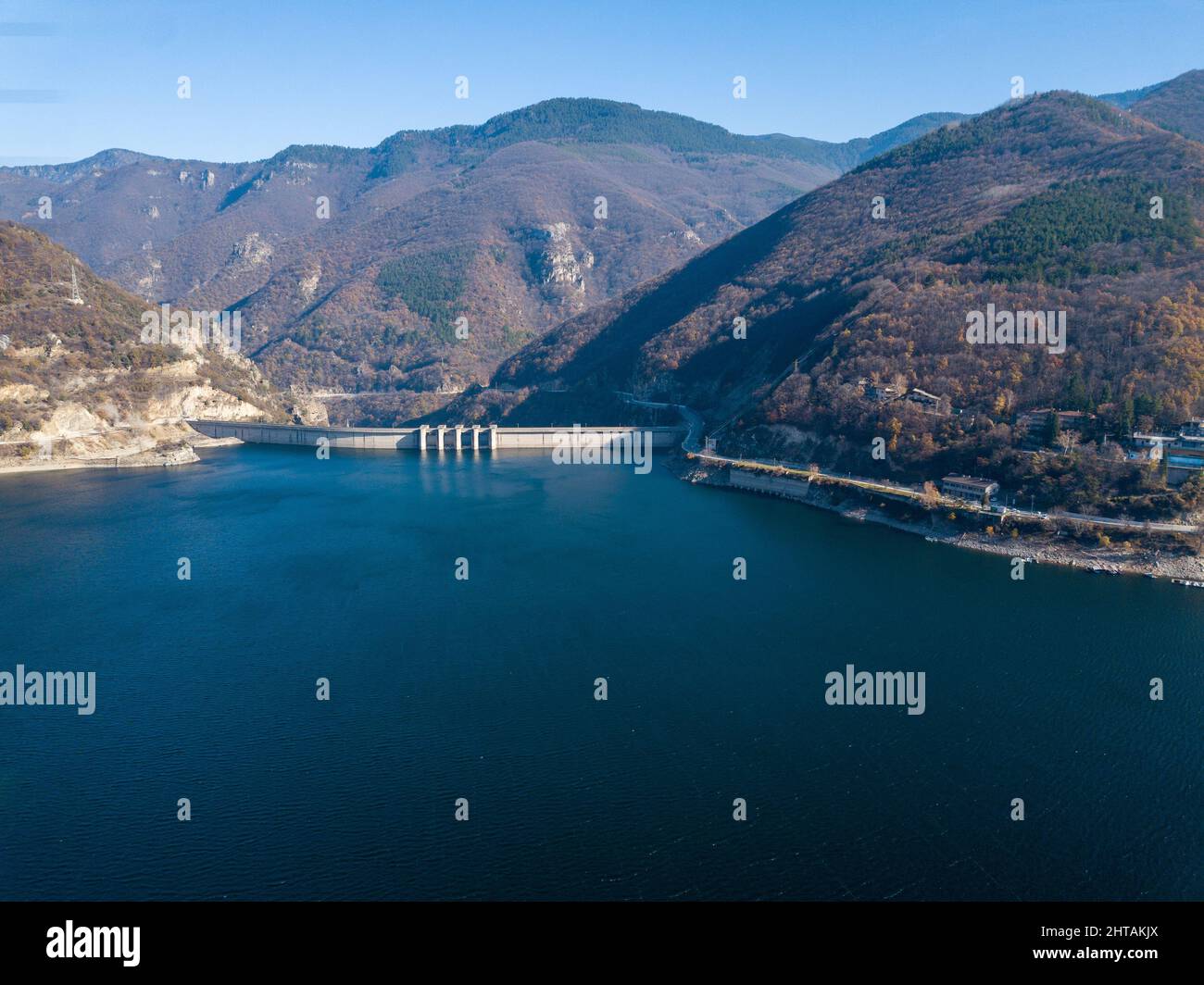 Aerial view of a beautiful landscape with Vucha dam in Bulgaria Stock ...