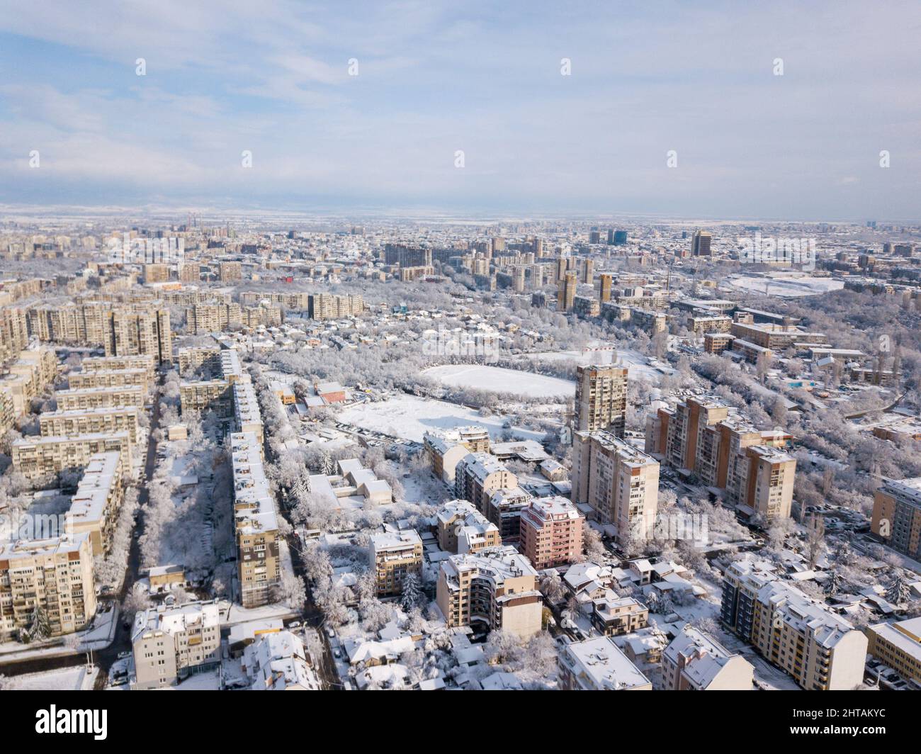 Aerial view of the city Sofia under the snow in Bulgaria Stock Photo ...