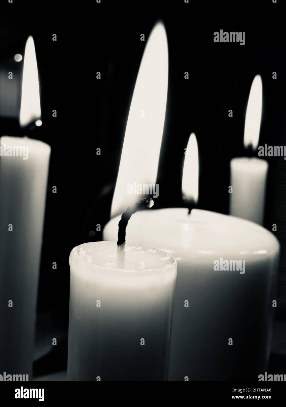 Grayscale of burning candle Stock Photo - Alamy