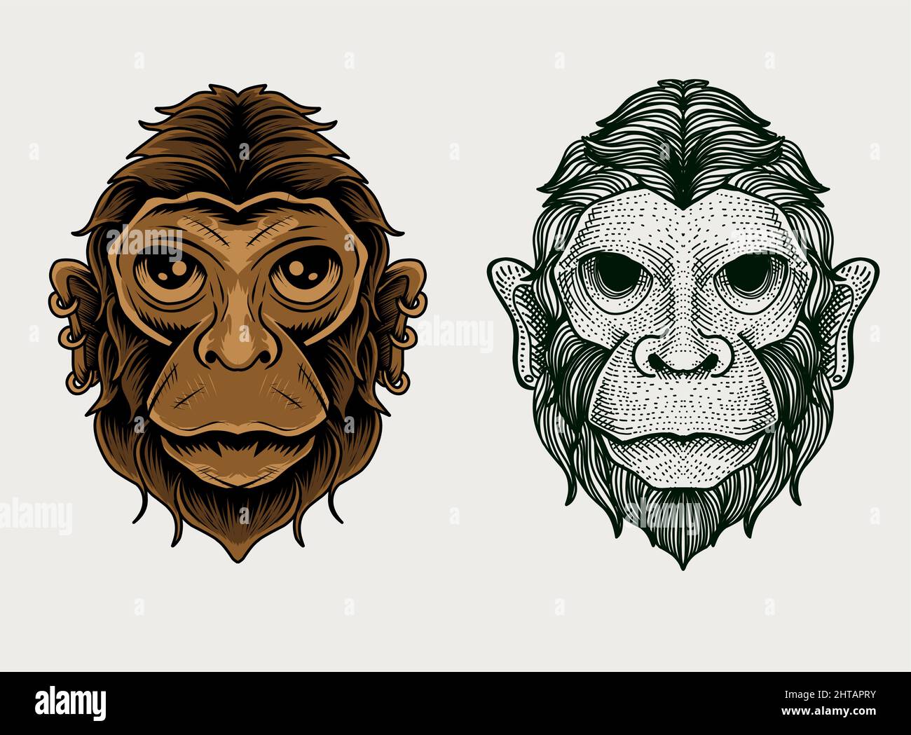 set monkey head engraving style - vector illustration Stock Vector ...