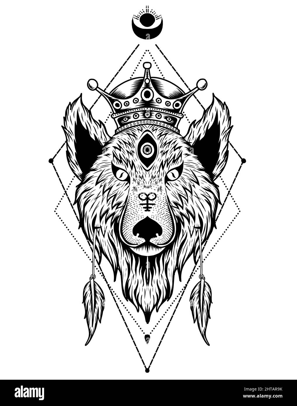 illustration vector king wolf with engraving style Stock Vector Image ...