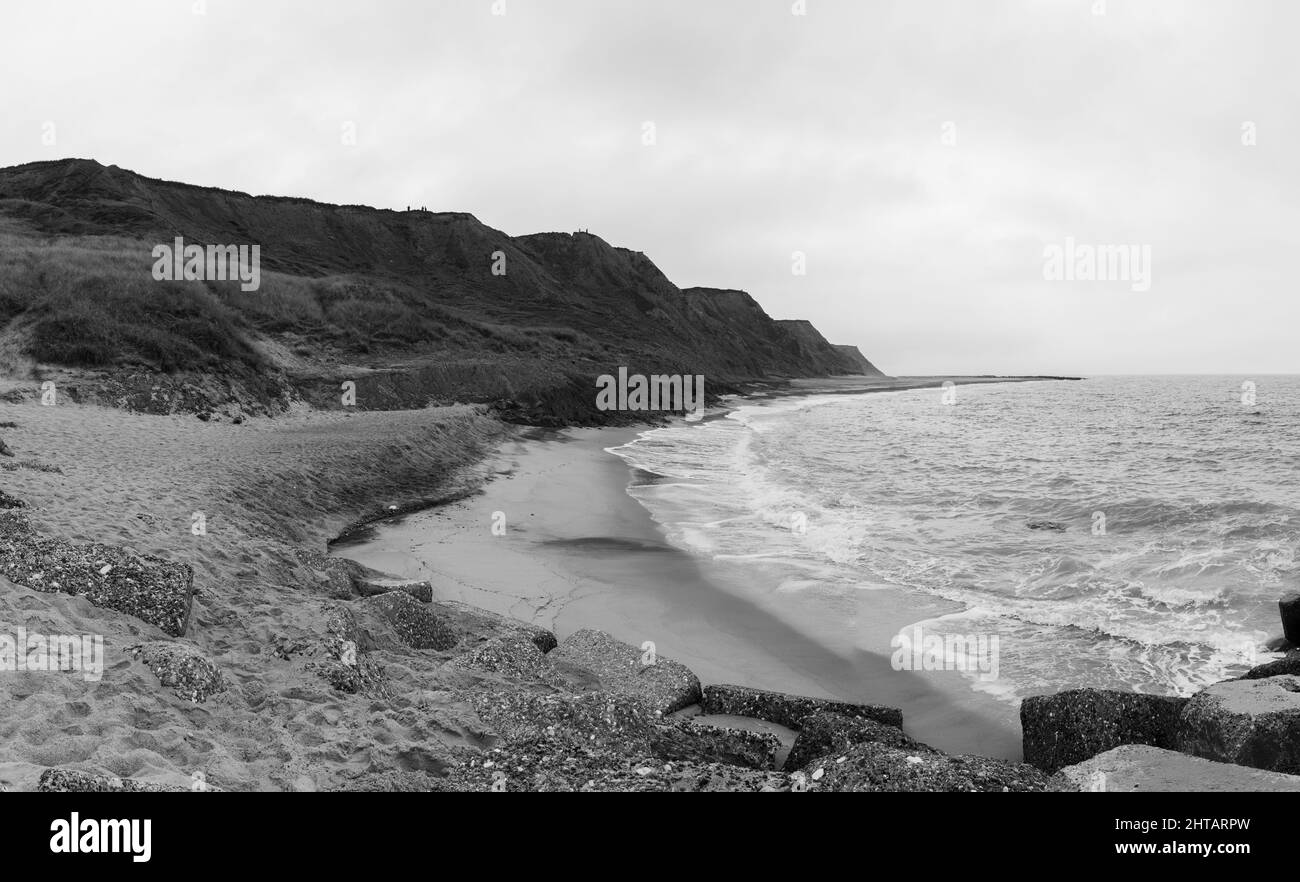 Grayscale panorama shot of the ocean Stock Photo - Alamy