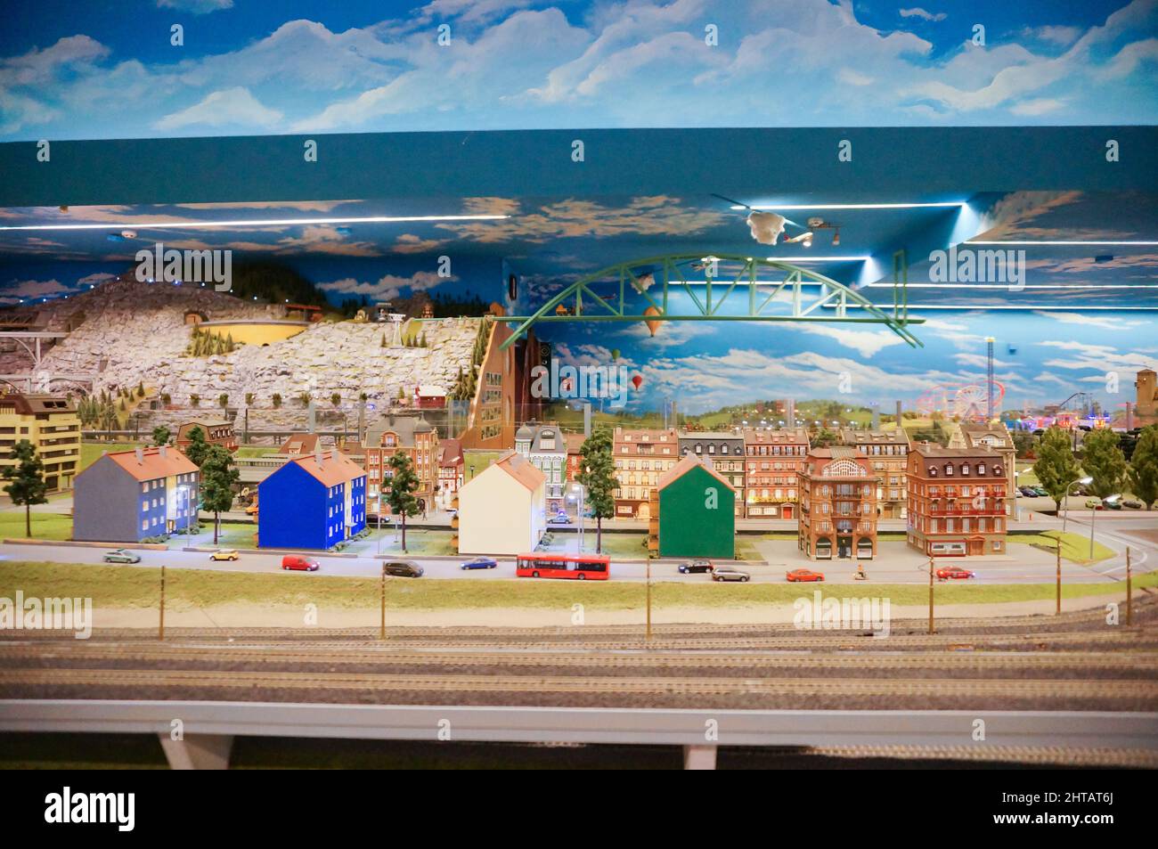 Model buildings and mountains at an indoor miniature exposition Stock ...