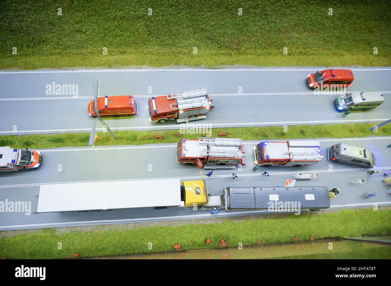 Accident simulation in an indoor miniature exposition Stock Photo - Alamy