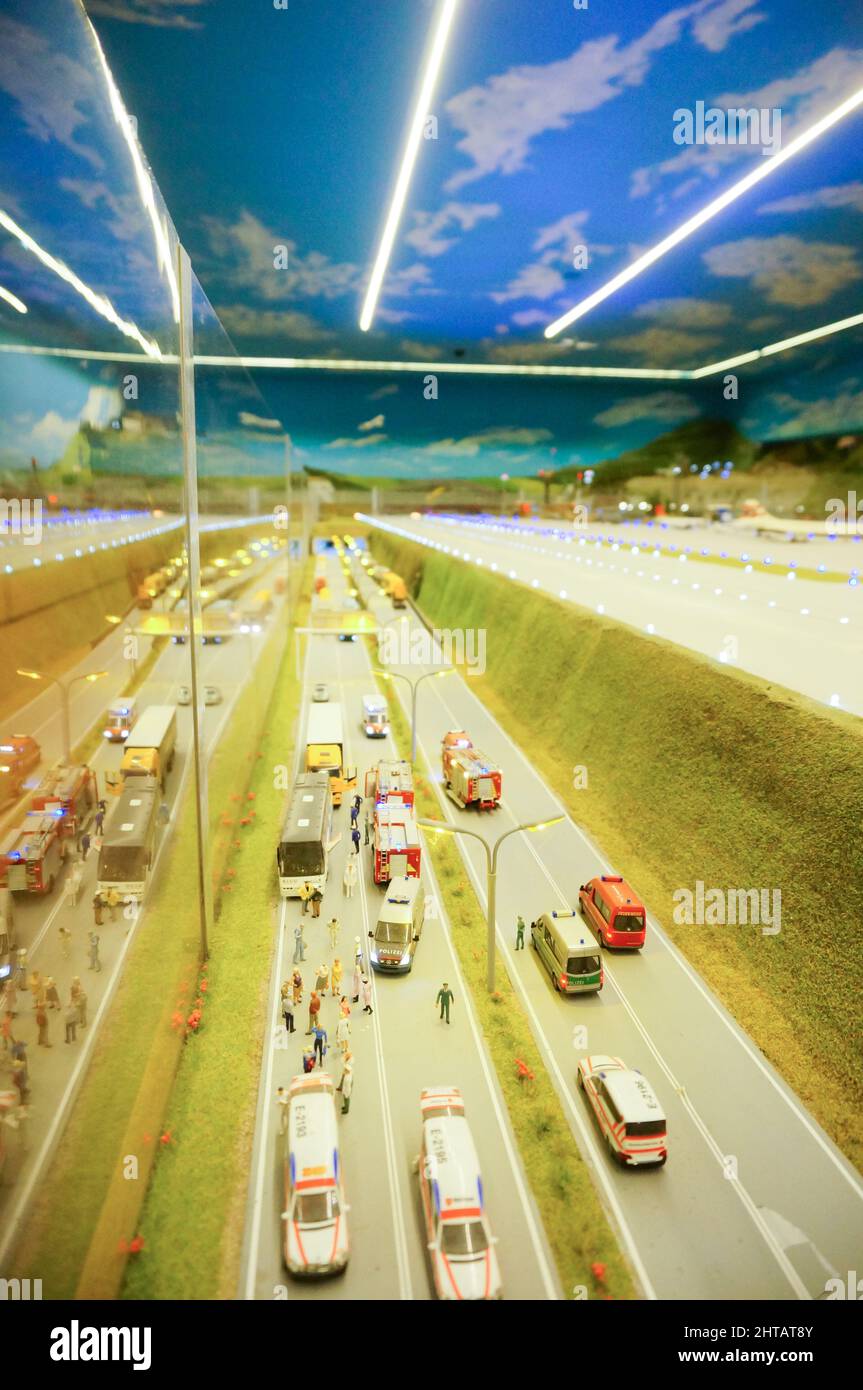 Model highway with vehicles in an indoor miniature exposition Stock ...