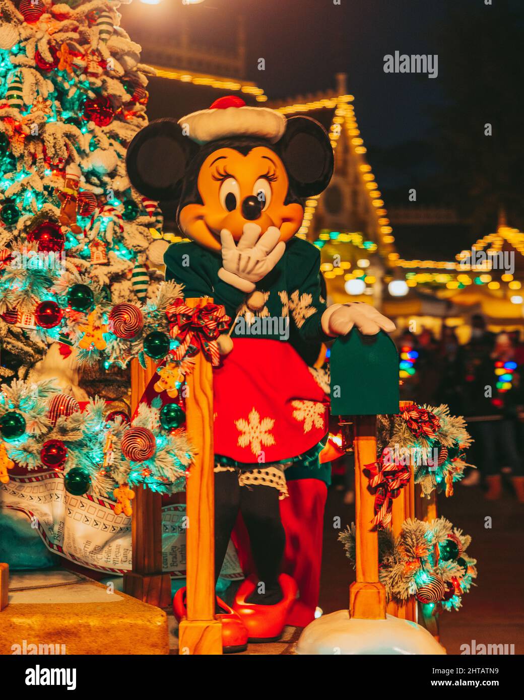 Closeup of a Minnie Mouse on a parade float for Christmas Stock Photo ...