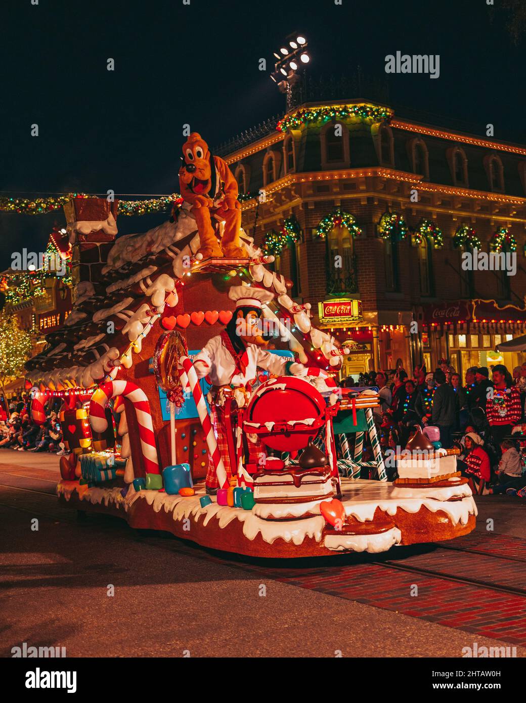 Closeup of a Pluto and Goofy on a Christmas parade float Stock Photo ...