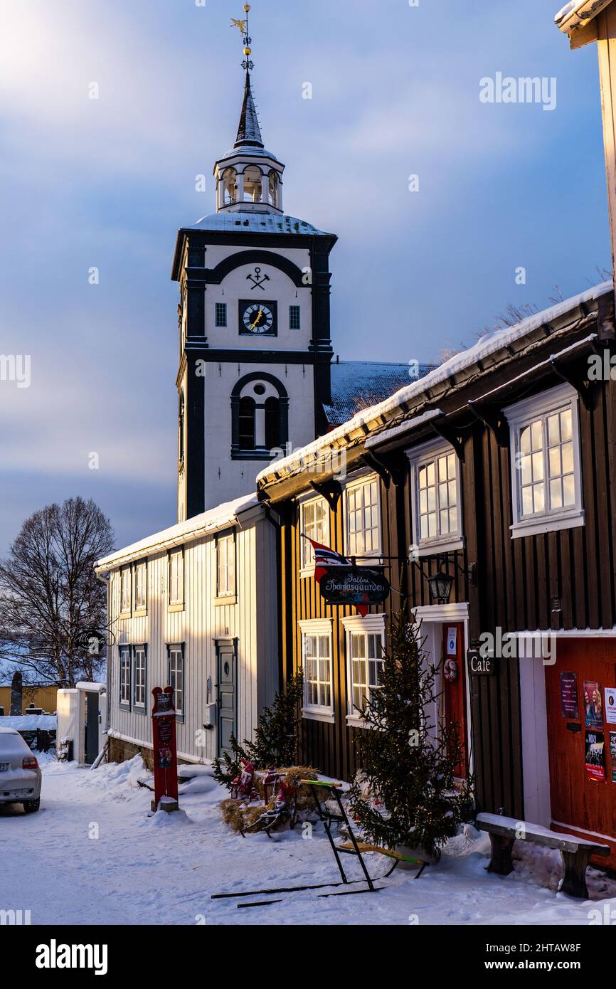 Vertical shot of a church on a winter day in Roros, Norway Stock Photo ...