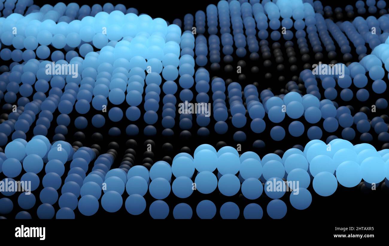 Digital illustration of the small blue balls on the dark background ...