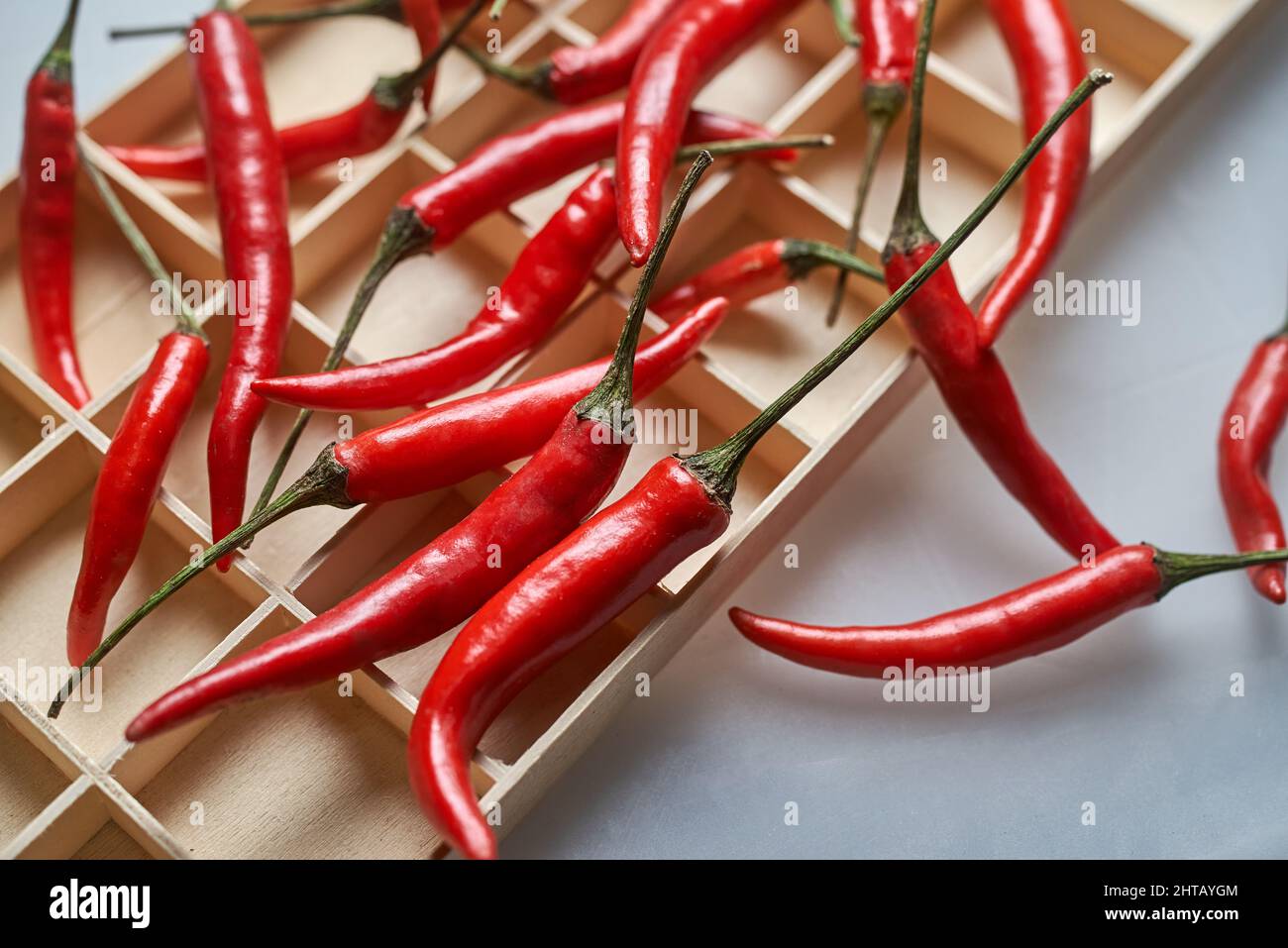 Wooden tray red chilli hi-res stock photography and images - Alamy