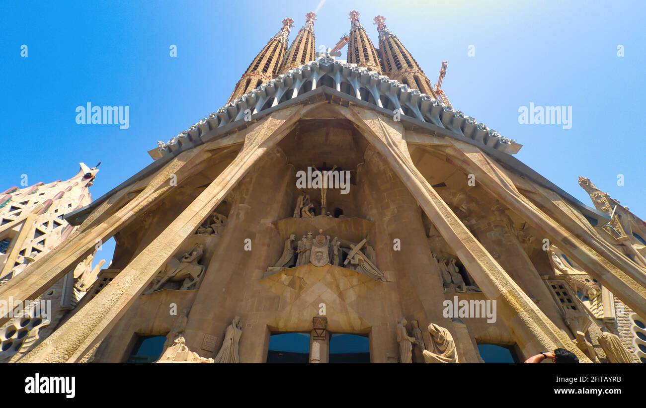 View of the Passion Facade conveying Jesus suffering, Sagrada Familia Cathedral, Barcelona ...