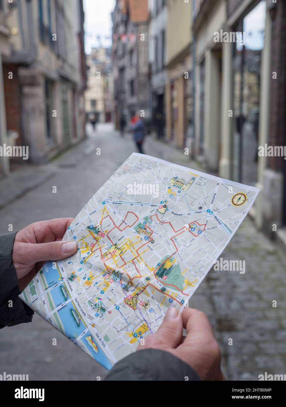 Close-up shot of the map that helps Lost tourist looking for a location ...