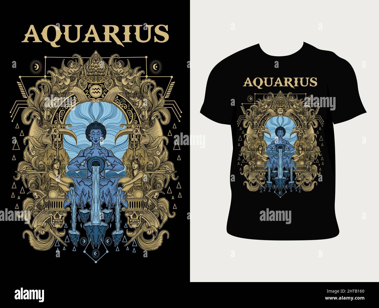 illustration aquarius zodiac symbol with t shirt design Stock Vector ...