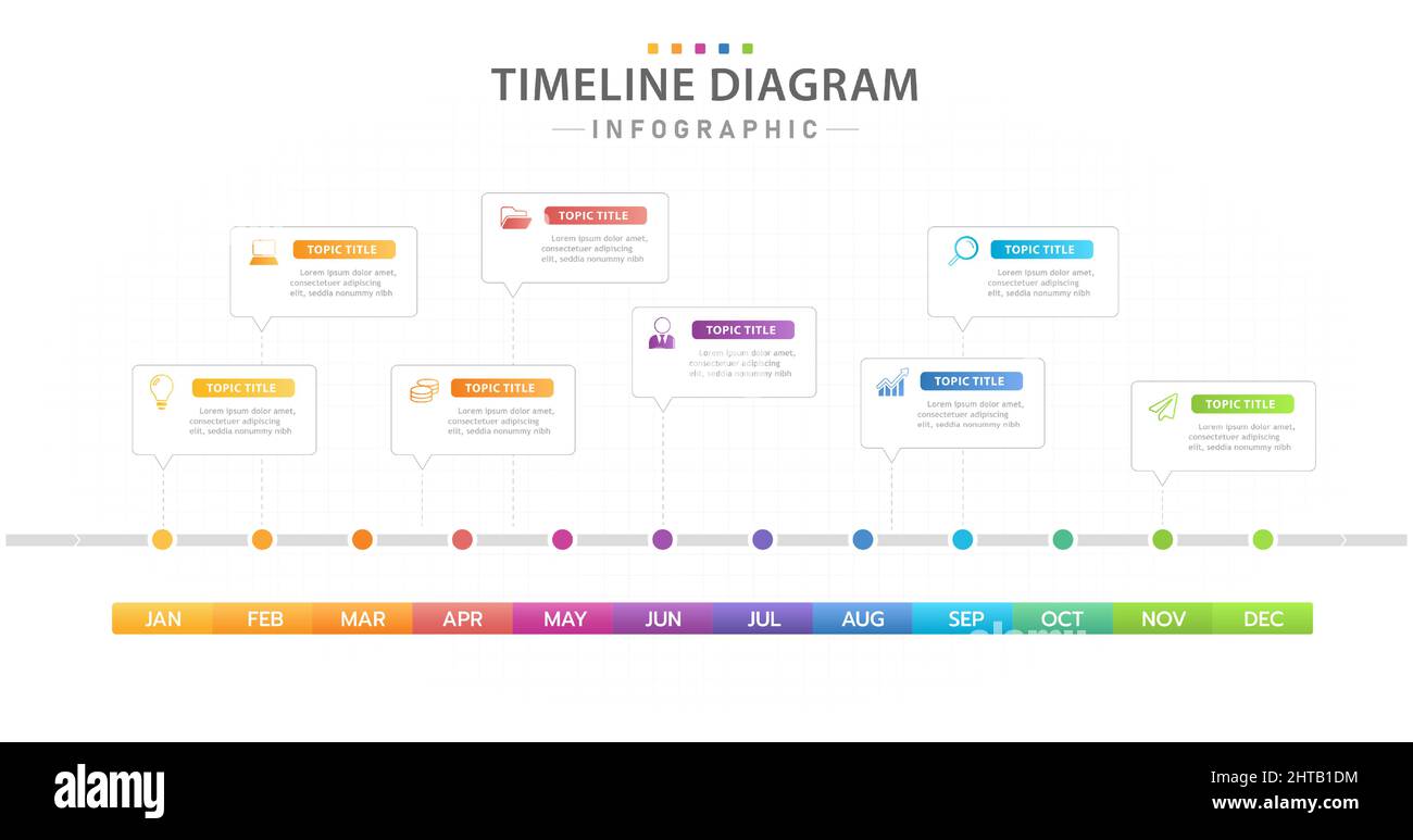 Infographic template for business. 12 Months modern Timeline diagram ...