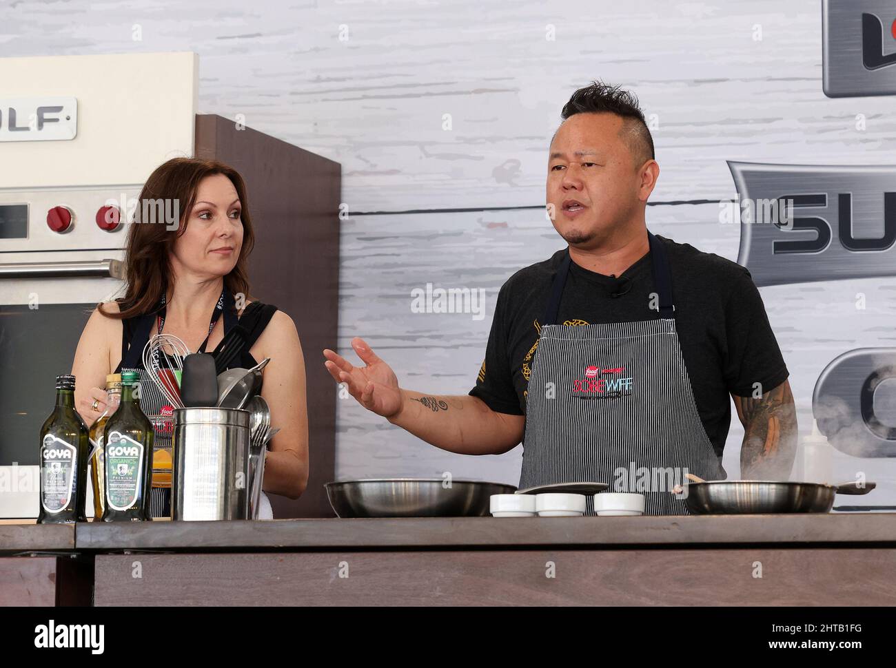 MIAMI BEACH, FL - FEBRUARY 27: Chefs Allison and Jet Tila are seen ...
