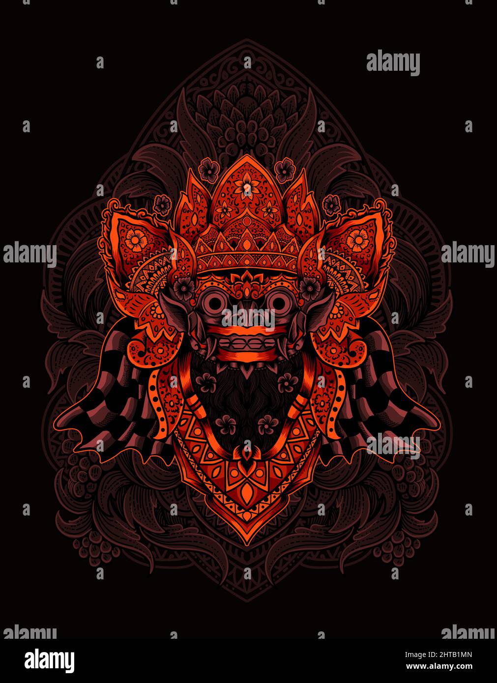 Illustration vector barong head with vintage engraving ornament Stock ...