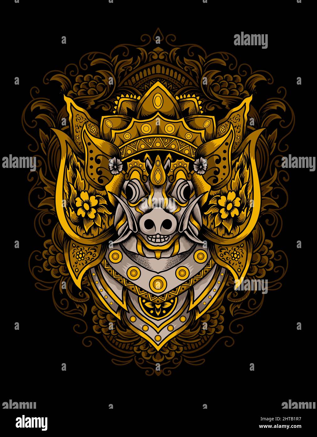 Illustration vector barong bangkung head with vintage engraving ...