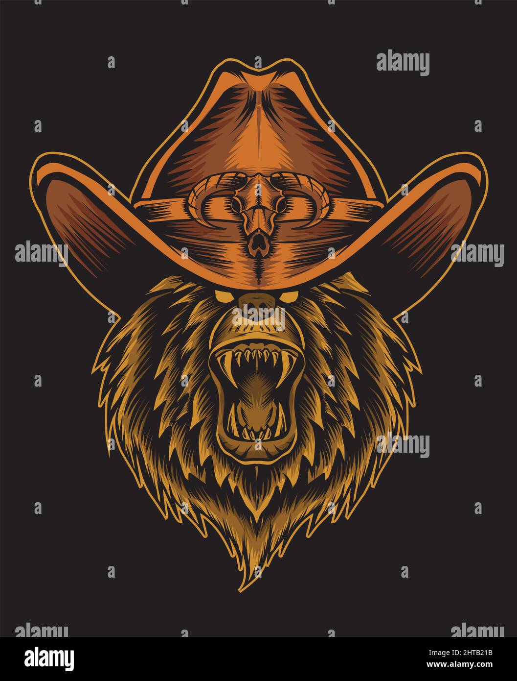Illustration vector angry bear head with cowboy hat Stock Vector Image ...