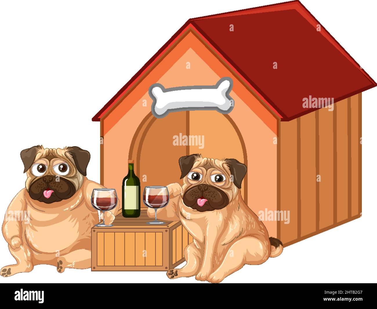 Two dogs drinking wine in front of pethouse illustration Stock Vector ...