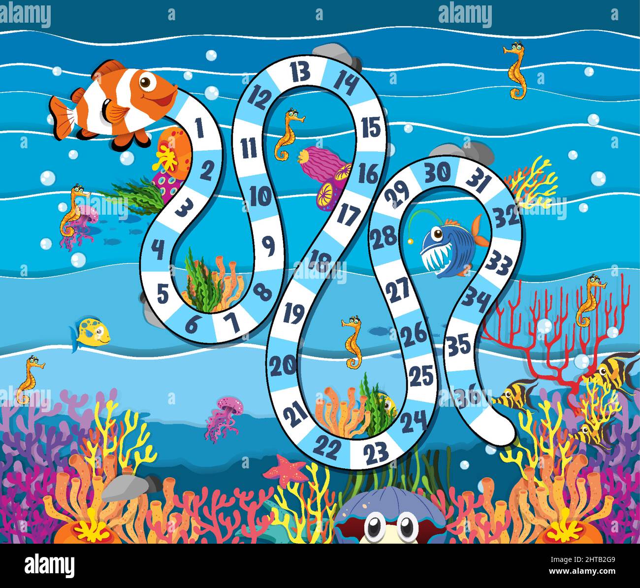 Counting numbers game template with underwater theme illustration Stock ...