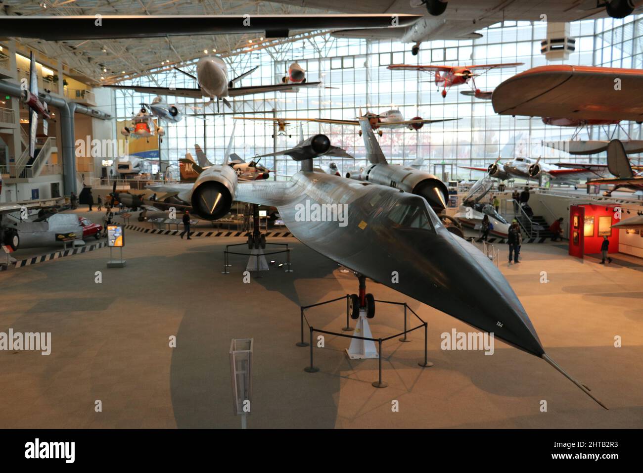 Jets, airplanes and helicopters in aviation museum of Seattle, USA ...