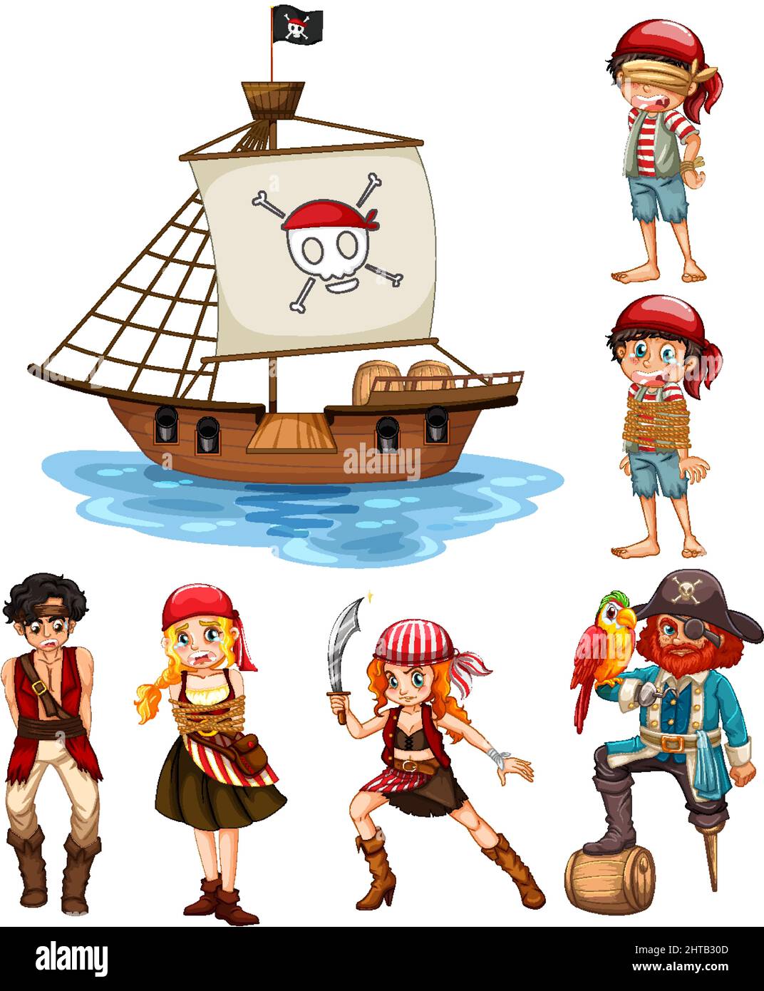 Set of different pirates cartoon characters illustration Stock Vector ...