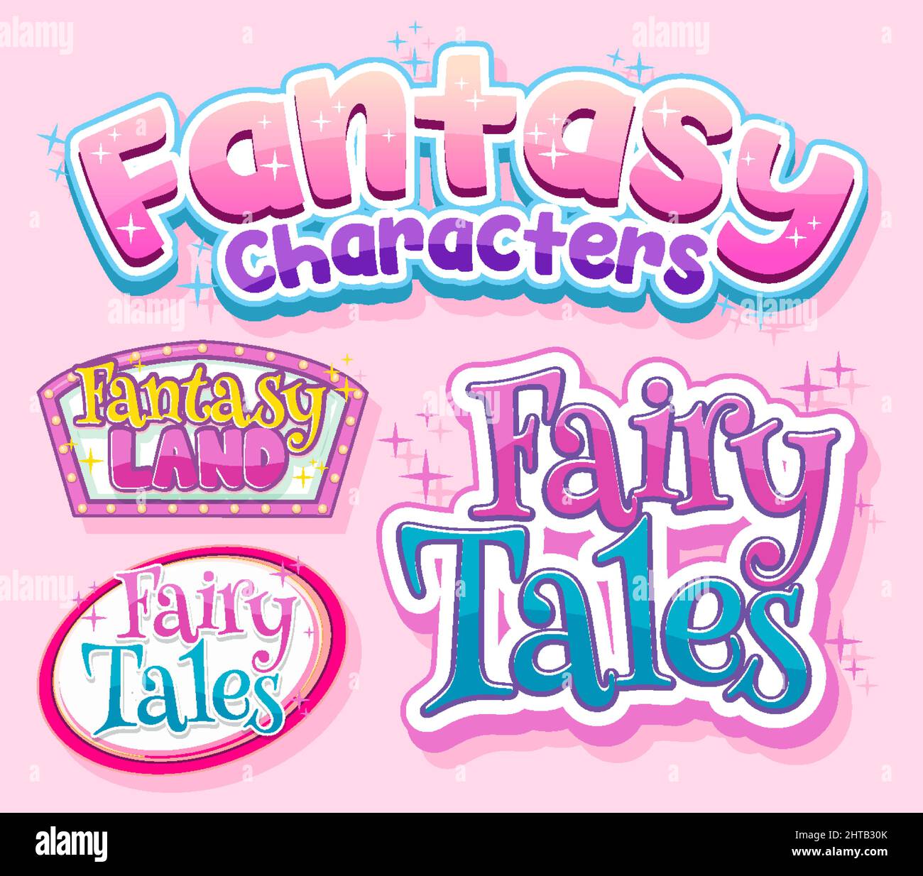 Set of fantasy fairy tales word banners illustration Stock Vector Image ...