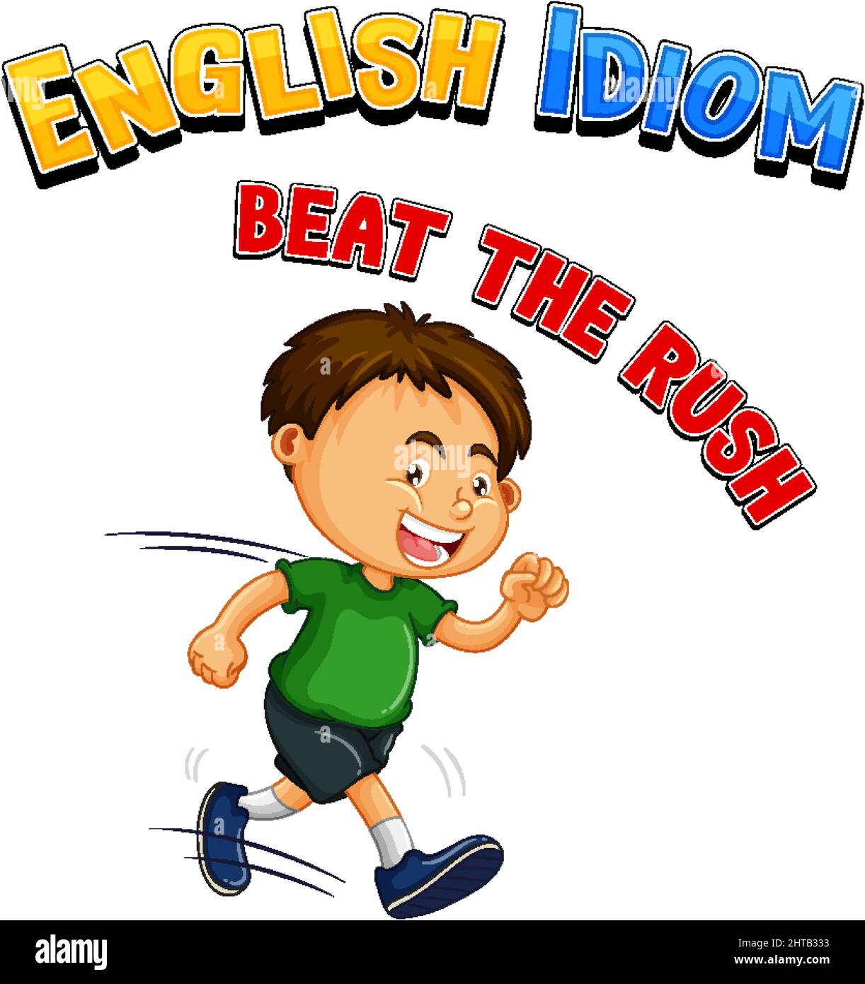 English idiom with picture description for beat the rush illustration ...