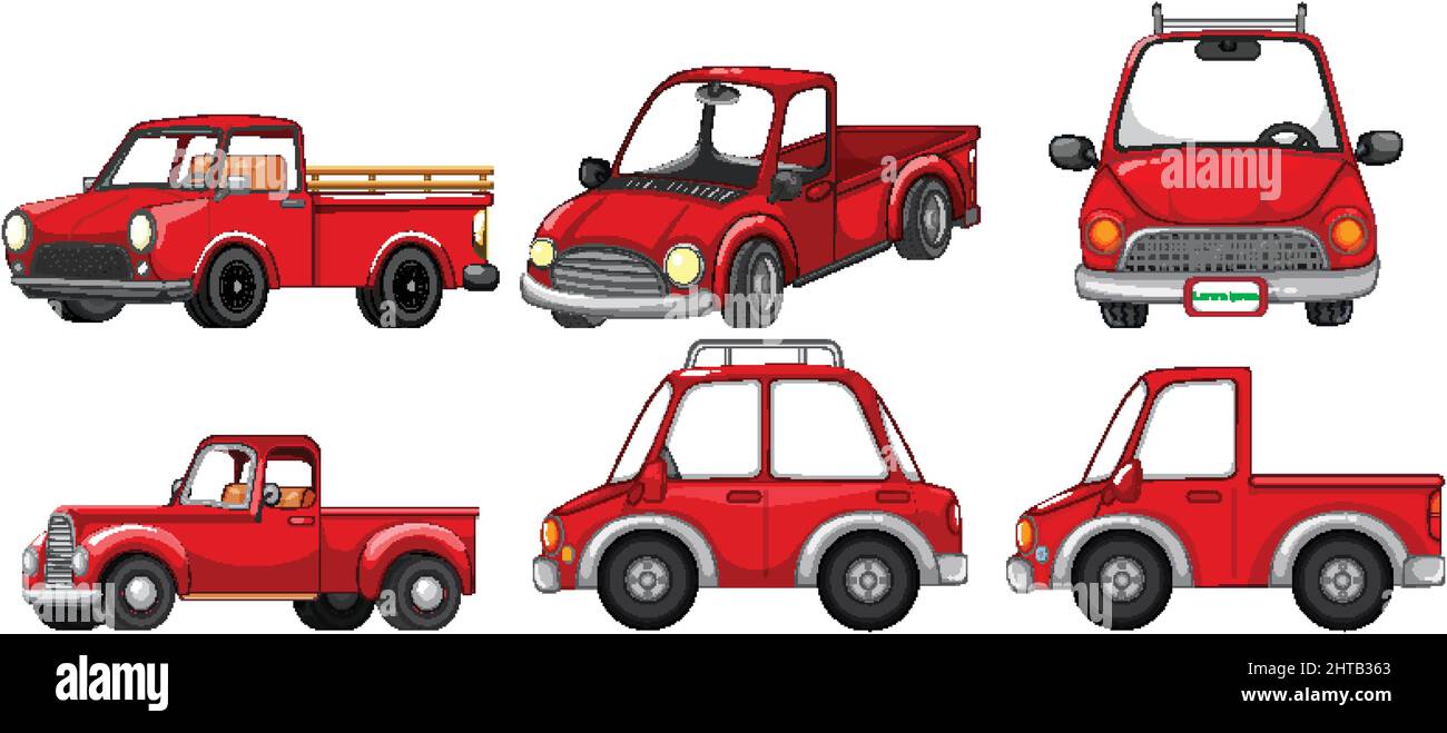Set of different red cars in cartoon style illustration Stock Vector ...
