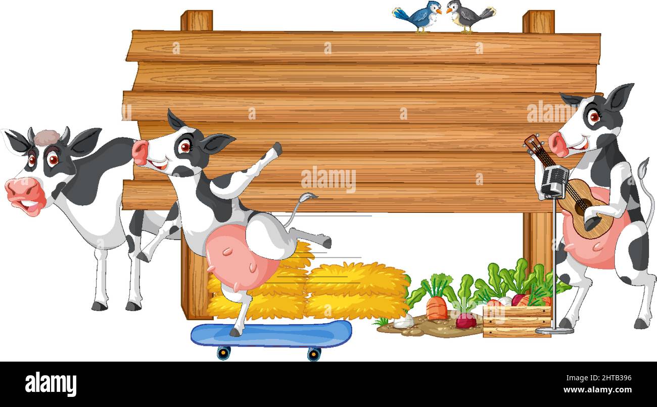 Cow with wooden sign banner illustration Stock Vector Image & Art - Alamy