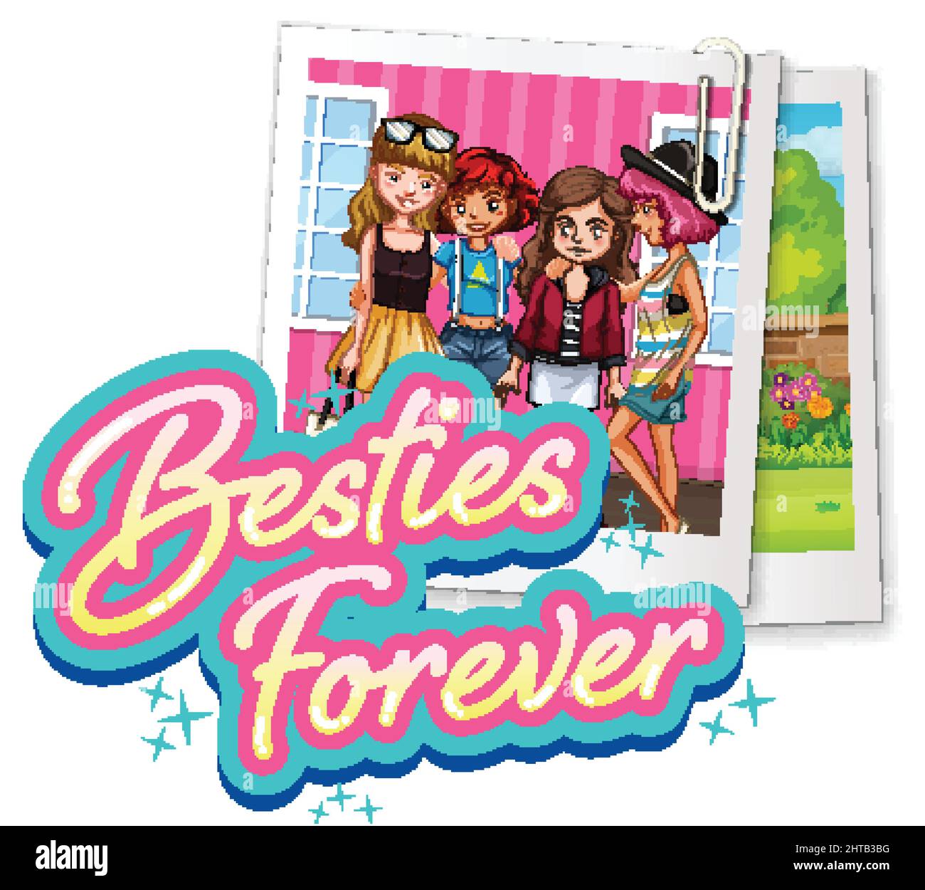 Besties Forever logo with a photo of teenagers illustration Stock ...
