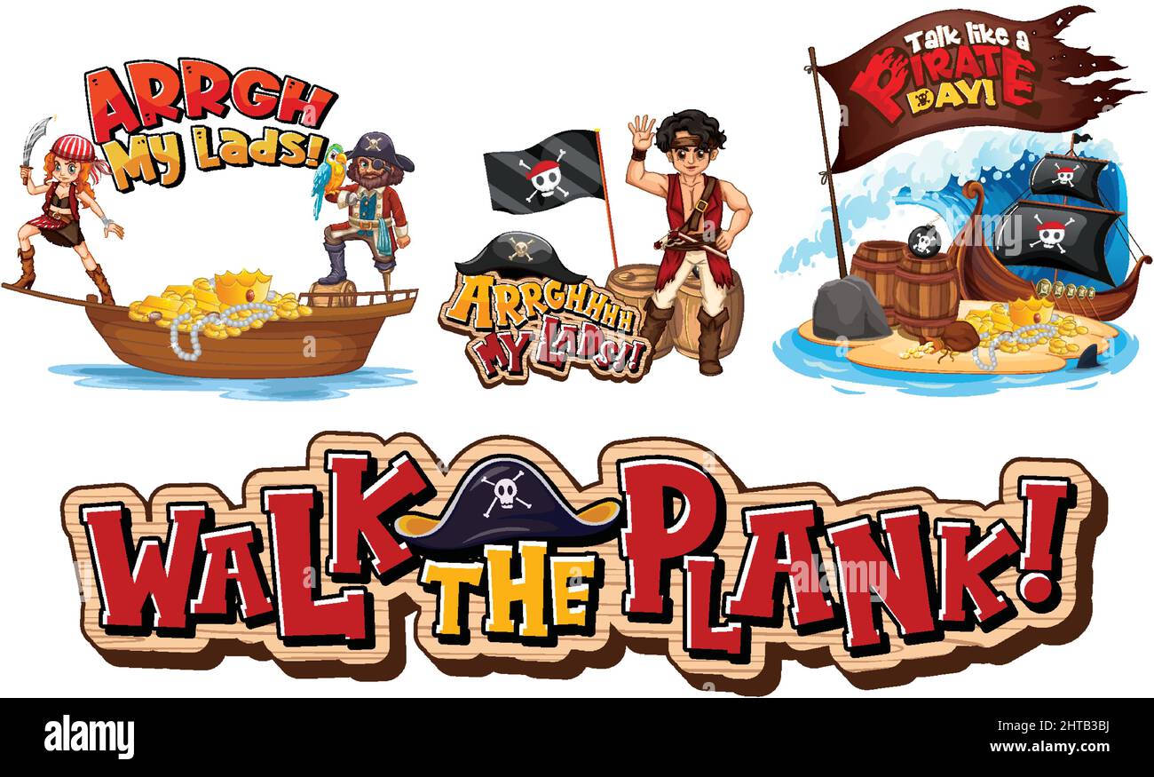 Set of pirate cartoon characters illustration Stock Vector Image & Art ...