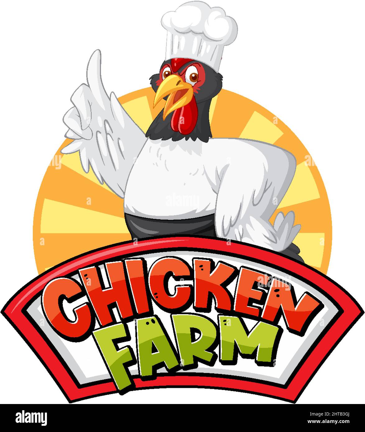 Chicken chef cartoon character with chicken farm banner illustration ...