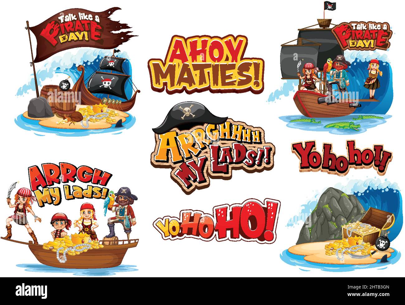 Set of pirate cartoon characters illustration Stock Vector Image & Art ...