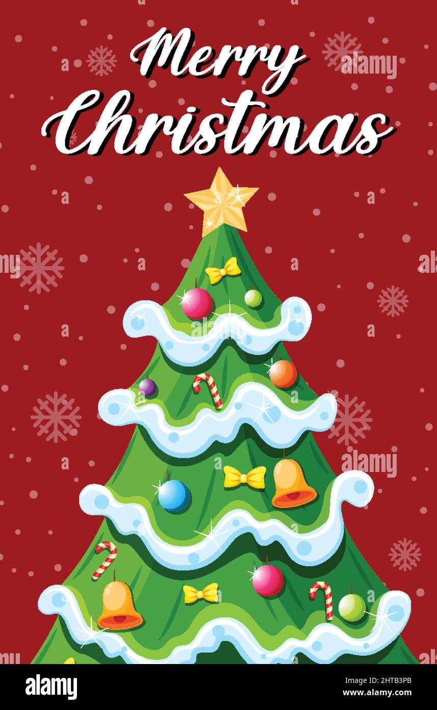 Merry Christmas poster design with decorated Christmas tree ...